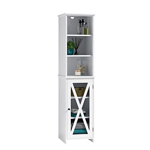 Sauder Cottage Road Linen Tower, L: 14.76" x W: 15.35" x H: 60.63", White Finish