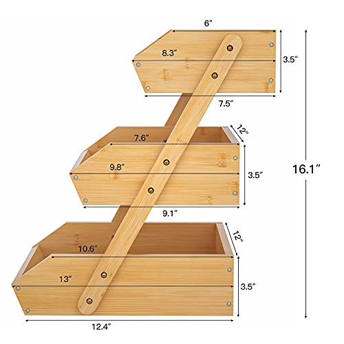 Large 3 Tier Bamboo Fruit Basket Stand for Kitchen Countertop β Fruit Holder β Perfect for Bread, Vegetables, Produce, Home Storage and Display