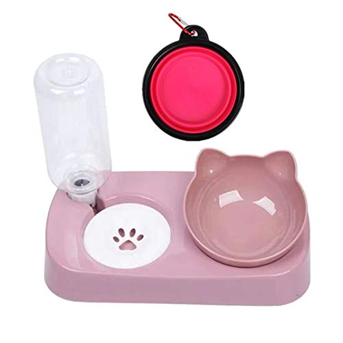 Aebor Gravity Water Bowl Cat Dog,Anti Wet cat Dog Mouth pad/Anti-Slip Base, Pet Automatic Water Dispenser with Detachable Bowl and 500ml Water Bottle, Pet Feeder for Small Medium Size Dog Cat (Pink)