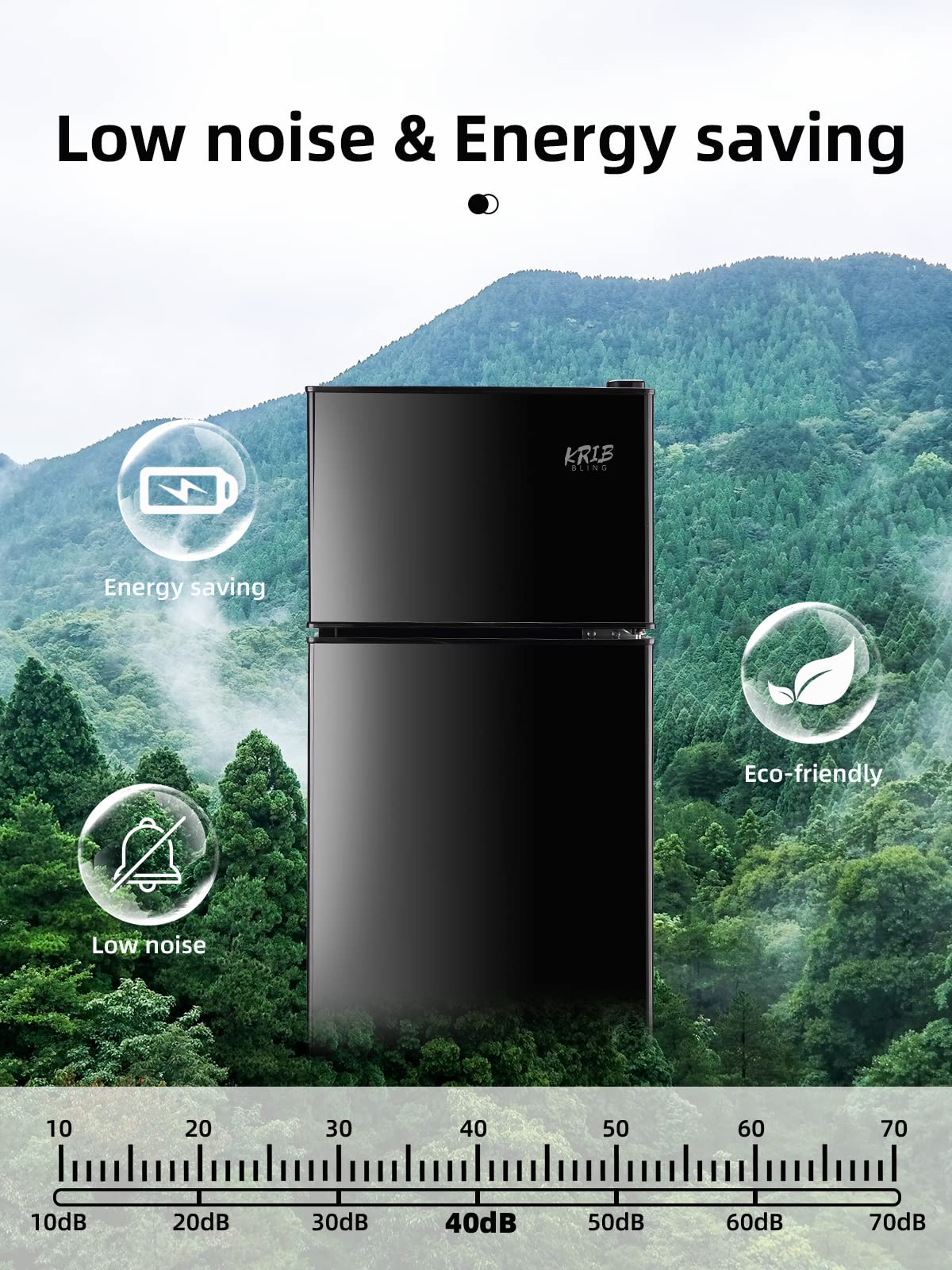 KRIB BLING Compact Refrigerators with Freezer on Top, Mini Fridge 7- Level Adjustable Thermostat, Small Refrigerator for Apartment, Office, Camping, Black, FLS