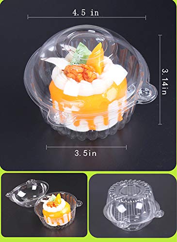 i-CHONY Individual Cupcake Container - 100pcs Cupcake Holder Plastic Disposable Clear Dome Single Cupcake Carrier Holder Muffin Individual Small Container Cases Box Cups