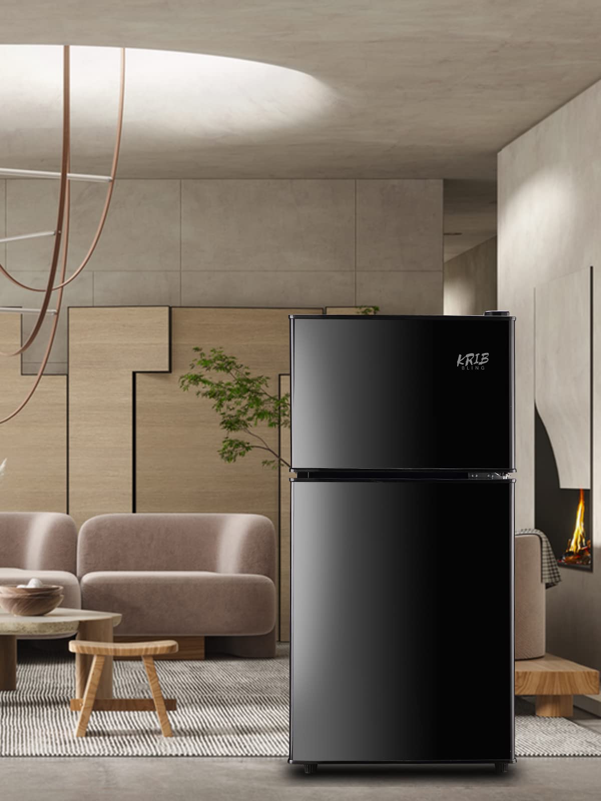KRIB BLING Compact Refrigerators with Freezer on Top, Mini Fridge 7- Level Adjustable Thermostat, Small Refrigerator for Apartment, Office, Camping, Black, FLS