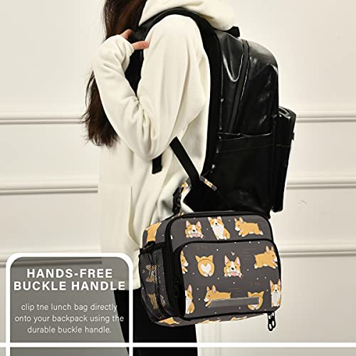 Dogs Reusable Leakproof Lunch Box Bag Corgi Sturdy Insulated Box with Adjustable Strap Portable Bag Organizer for Kids, Women, Men, Teens, Boys, Girls