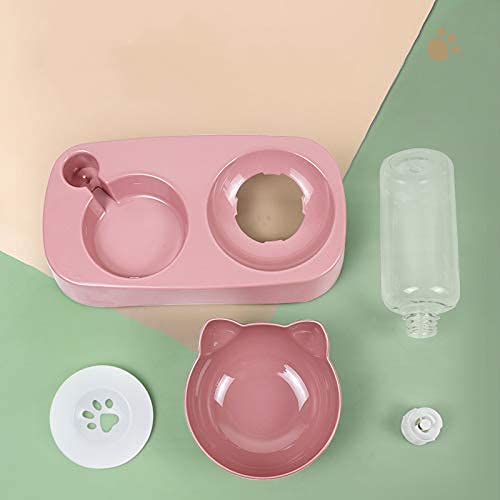 Aebor Gravity Water Bowl Cat Dog,Anti Wet cat Dog Mouth pad/Anti-Slip Base, Pet Automatic Water Dispenser with Detachable Bowl and 500ml Water Bottle, Pet Feeder for Small Medium Size Dog Cat (Pink)
