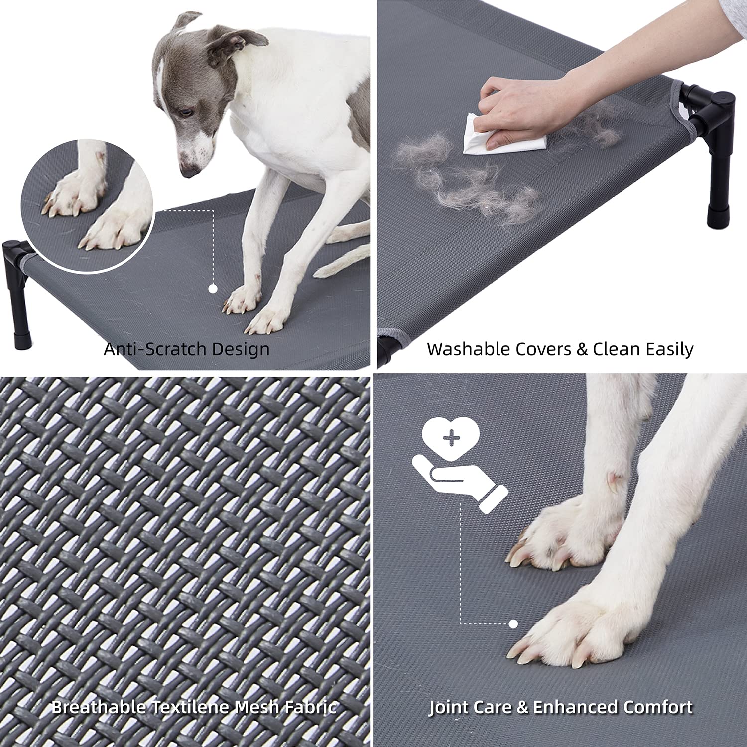 pettycare Elevated Outdoor Dog Bed - Dog Cots for Small Pet, Heavy Duty Raised Cot Waterproof, Cooling Pets Bed with Washable Durable Teslin Mesh and Non Slip Feet, 28 Inches, Grey