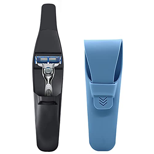 2 Pack Silicone Razor Travel Case for Most Manual Razor Safety Razor Cover Compatible with Gillette Razor Parker Razor Merkur Razor (Blue+Black)