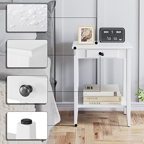 Amyove White End Table Narrow Bedside Table Side Tables with Storage Shelves Small Table Wood Night Stand for Bedroom, Nursery Living Room, Easy Assembly
