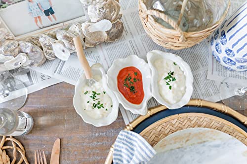 Mud Pie, White, 10.25" x 5.5" Oyster Shaped Triple Dip and Serving Set
