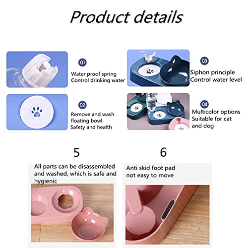 Aebor Gravity Water Bowl Cat Dog,Anti Wet cat Dog Mouth pad/Anti-Slip Base, Pet Automatic Water Dispenser with Detachable Bowl and 500ml Water Bottle, Pet Feeder for Small Medium Size Dog Cat (Pink)