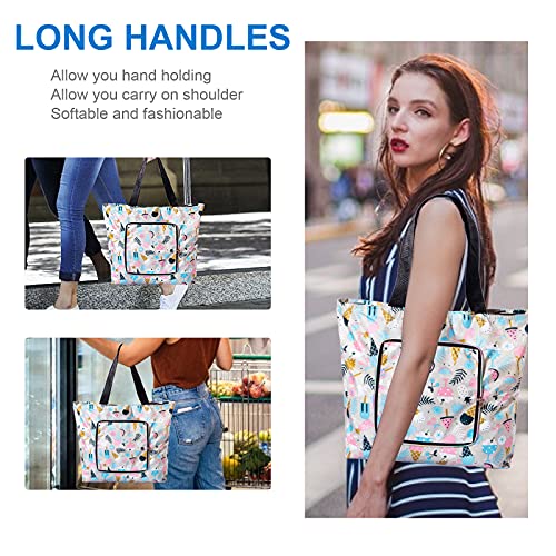 Aflngle 2-Pcs Reusable Grocery Bags with Handles Foldable Washable Shopping Bags Waterproof Large Capacity Shopping Tote Bag