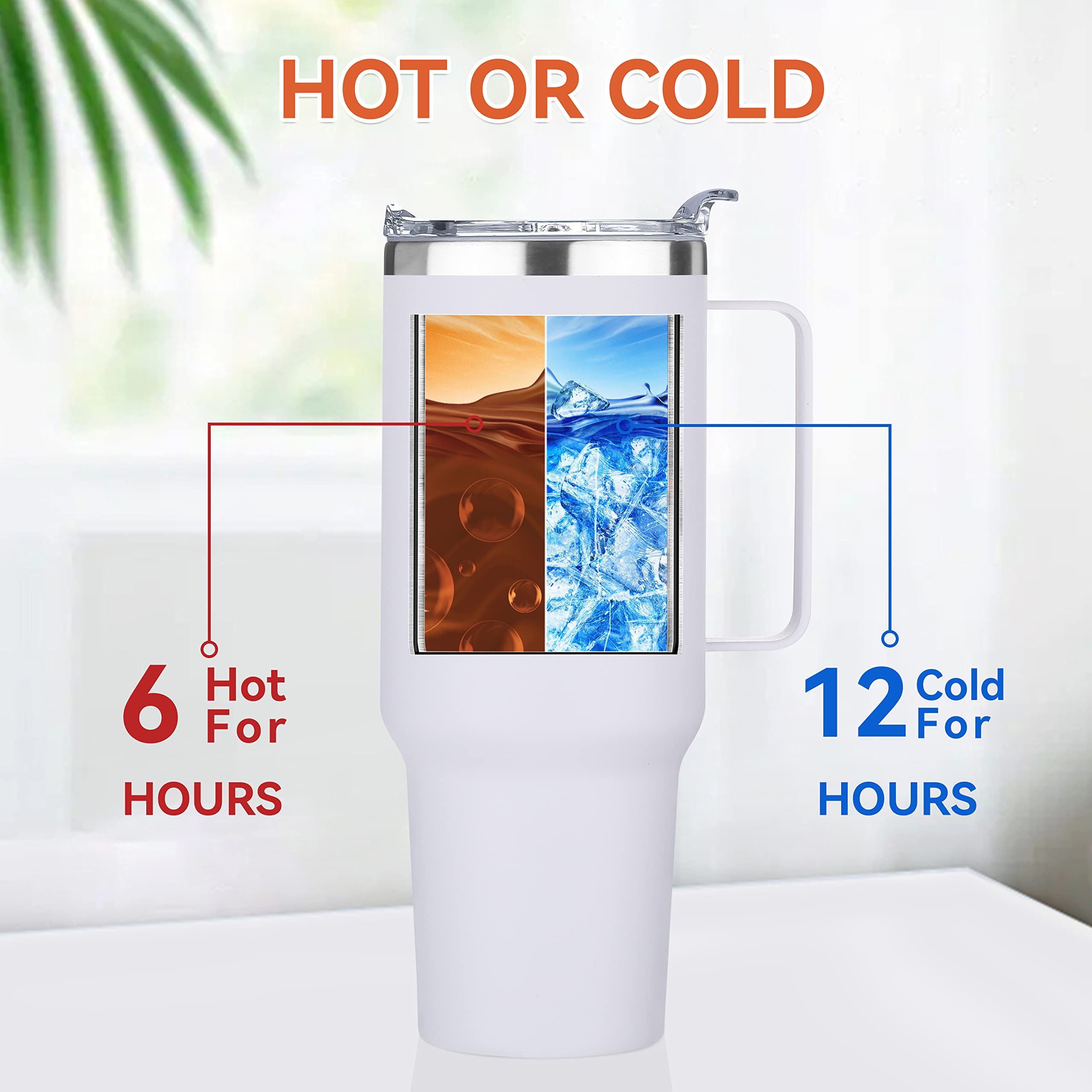 HASLE OUTFITTERS 40 oz Stainless Steel Tumbler with Handle, Vacuum Insulated Tumblers Bulk, Reusable Double Wall Travel Coffee Mug, Durable Powder Coated Water Bottles(White, 8)