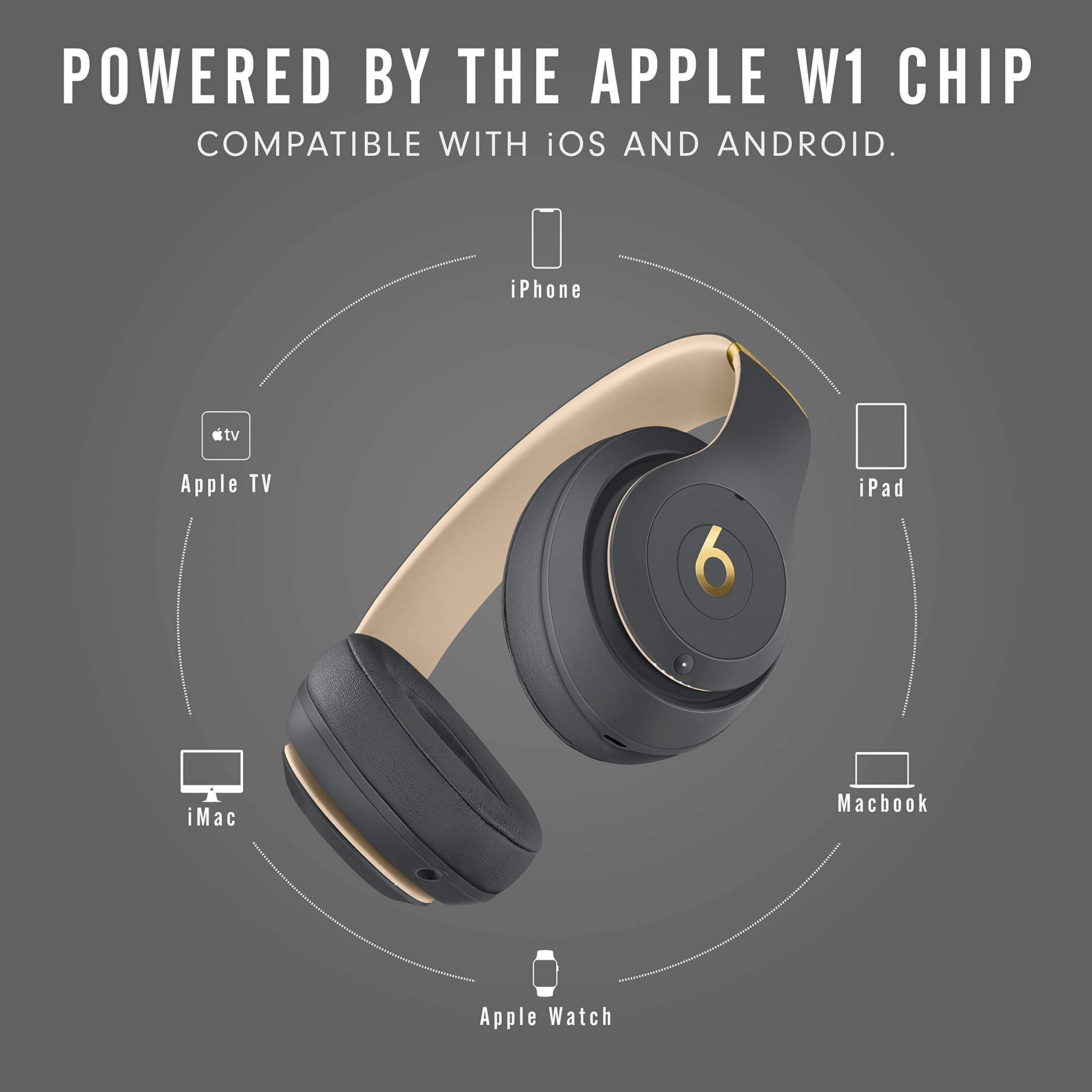 Beat Studio3 Wireless Noise Cancelling Over-Ear Headphones - W1 Headphone Chip, Class 1 Bluetooth, Active Noise Cancelling, 22 Hours of Listening Time (Shadow Gray)