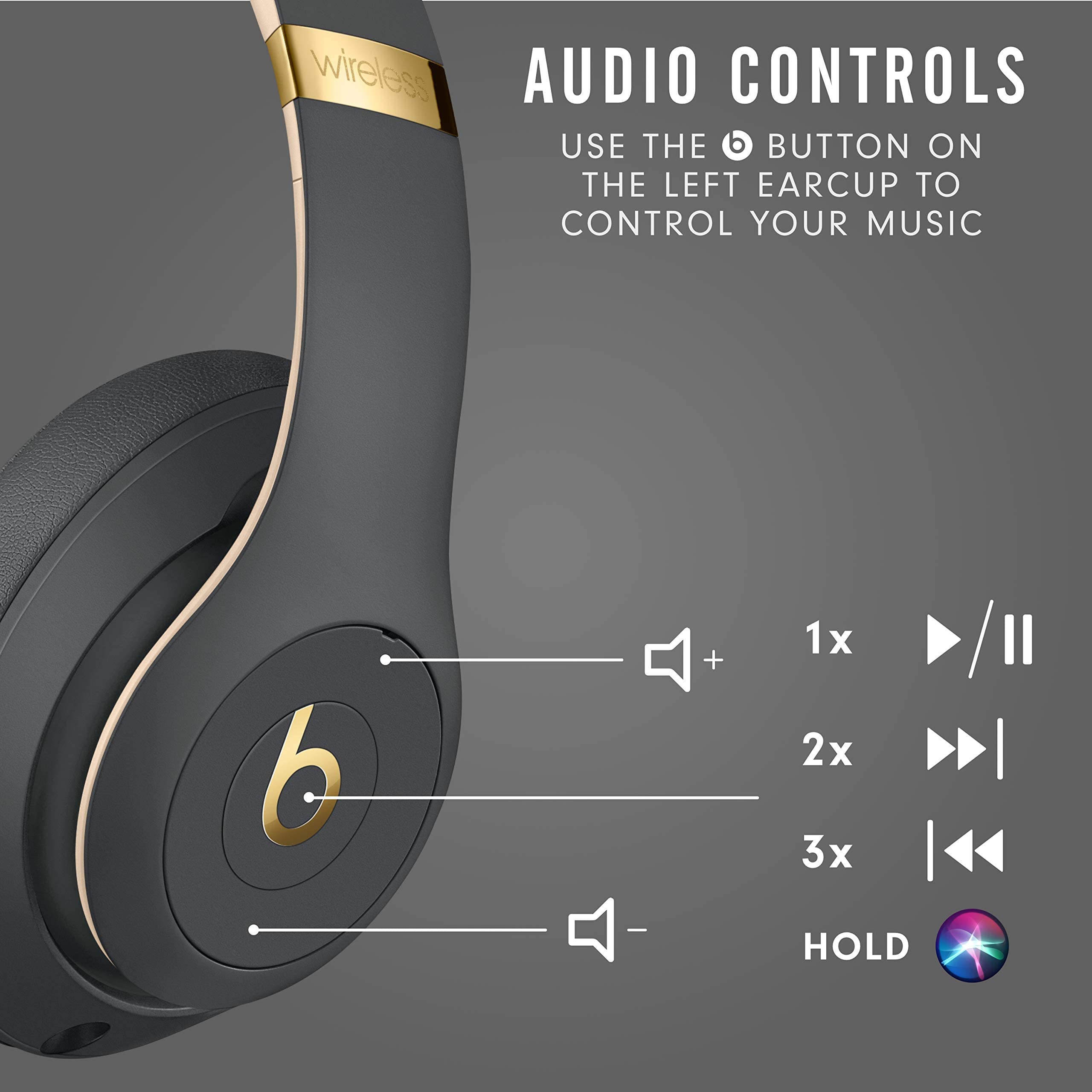 Beat Studio3 Wireless Noise Cancelling Over-Ear Headphones - W1 Headphone Chip, Class 1 Bluetooth, Active Noise Cancelling, 22 Hours of Listening Time (Shadow Gray)