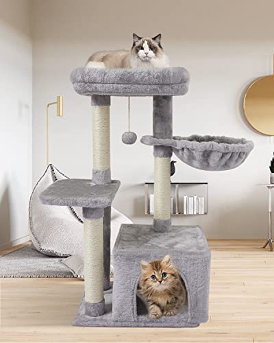 FISH&NAP US16H Cute Cat Tree Cat Tower for Indoor Cat Condo Sisal Scratching Posts with Jump Platform Cat Furniture Activity Center Play House Grey