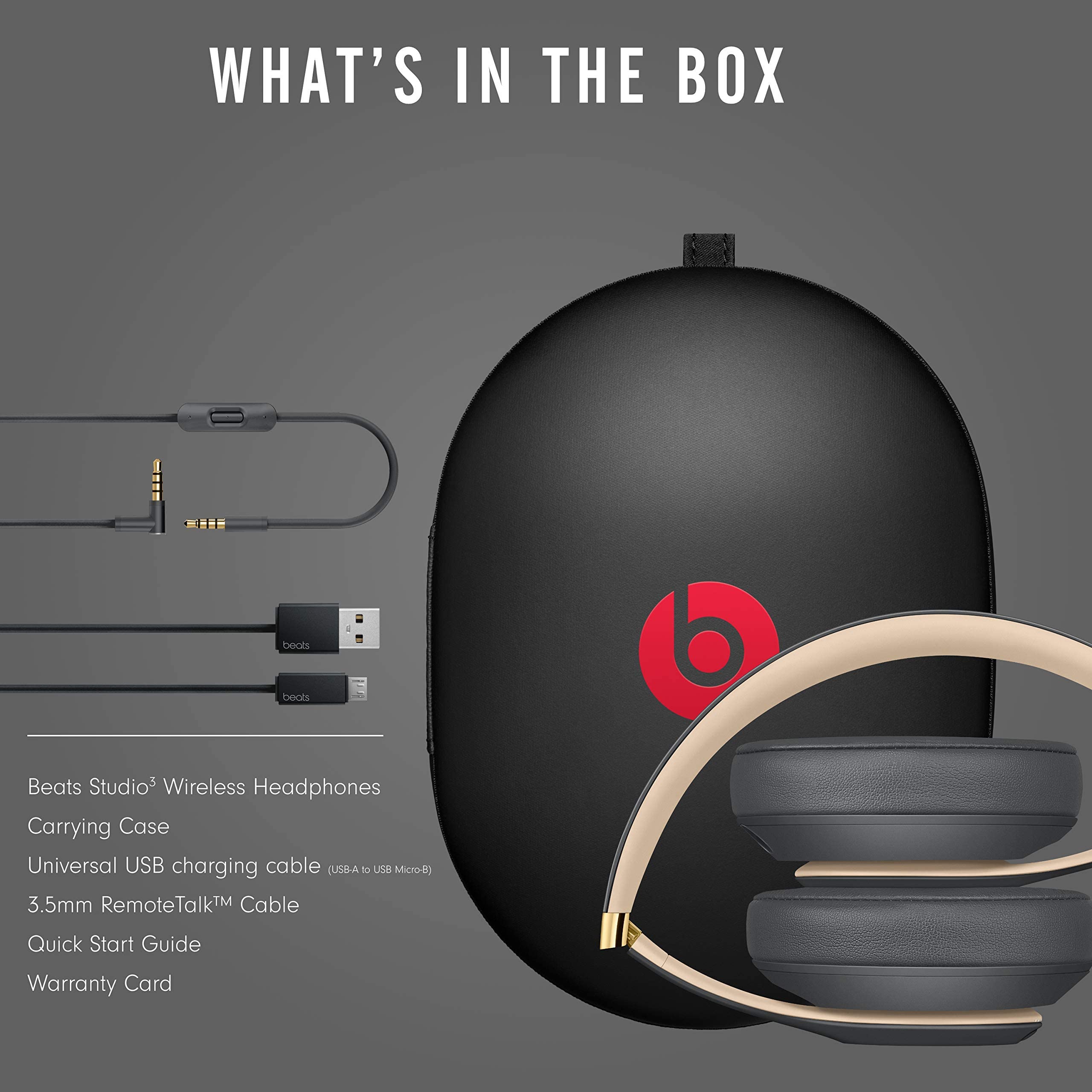 Beat Studio3 Wireless Noise Cancelling Over-Ear Headphones - W1 Headphone Chip, Class 1 Bluetooth, Active Noise Cancelling, 22 Hours of Listening Time (Shadow Gray)