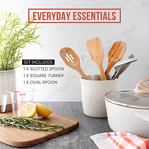 Chef Pomodoro Wooden Cooking Utensils 3-Piece Set, Bamboo | Large 12.5-Inch, Wooden Spatula for Cooking, Kitchen Utensil Set | Wooden Kitchen Frying Set,