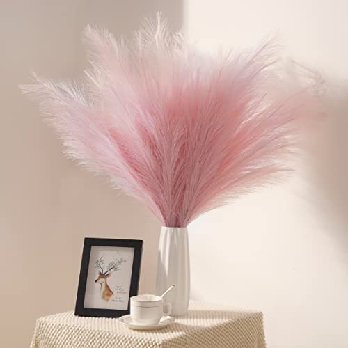 Alishomtll 8 Pcs Faux Pink Pampas Grass Decor Bulk,38'' Artificial Large Tall Fluffy Pompas Grass Floral for Floor Vase Fake Plants Boho Bouquet for Home Wall Fall Decor