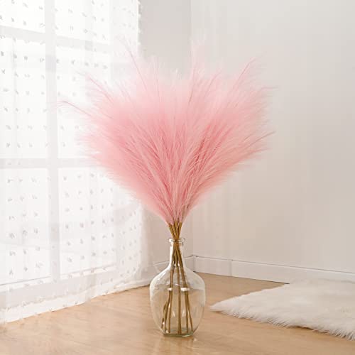 Alishomtll 8 Pcs Faux Pink Pampas Grass Decor Bulk,38'' Artificial Large Tall Fluffy Pompas Grass Floral for Floor Vase Fake Plants Boho Bouquet for Home Wall Fall Decor