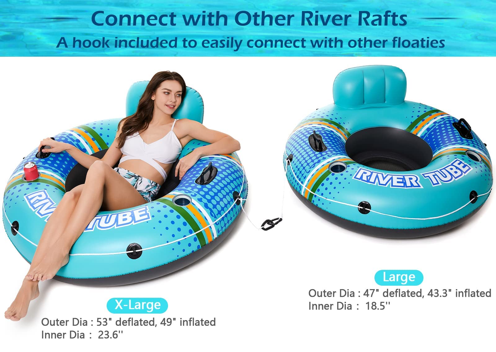 Jasonwell Inflatable River Tube Float - Heavy Duty River Float Pool Floats Lake Premium Water Tubes for Floating Recreational River Raft Lounge Floaties with 2 Cup Holders for Adult
