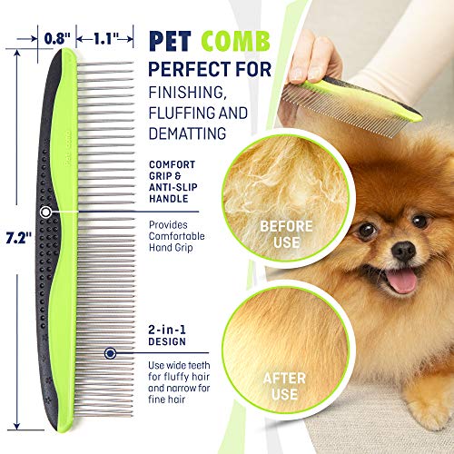 Rexipets Dog & Cat Brush & Comb Pet Grooming Set - Double Side (Small) - Ultimate Deshedding Tool - Lice And Flea Removing - Perfect Groomer's Tools - Strong Grip And Soft Bristles