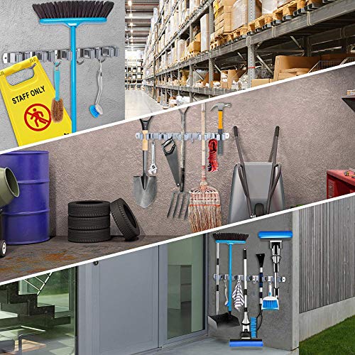 Saxhorn Broom Holder Wall Mount, Mop Holder Organizer Wall Mounted Broom Hanger for Home, Kitchen, Garden, Garage, Laundry Room Organization and Storage(5 Racks 4 Hooks)