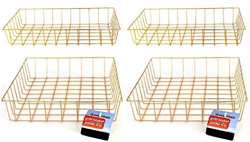 Gold Iron Wire Baskets and Trays, Round and Rectangular, 4-ct Sets (Tray)