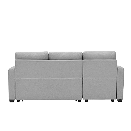 Yoglad Reversible Sectional Sofa Chaise for Living Room, Pull Out Bed Sleeper Couch with Storage, 81 inch Wide L-Shaped Couch with 2 Cup Holder, Gray Linen