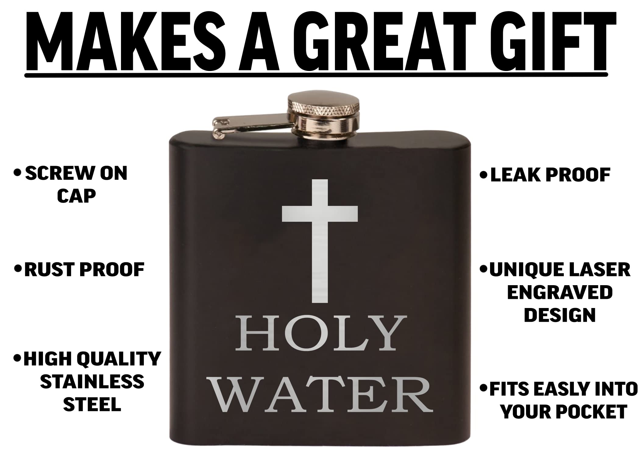 Rogue River Tactical Funny Holy Water Stainless Steel Hip Flask Premium Matte Black Makes a Great Gift For Him Dad Father Gag Joke Gift