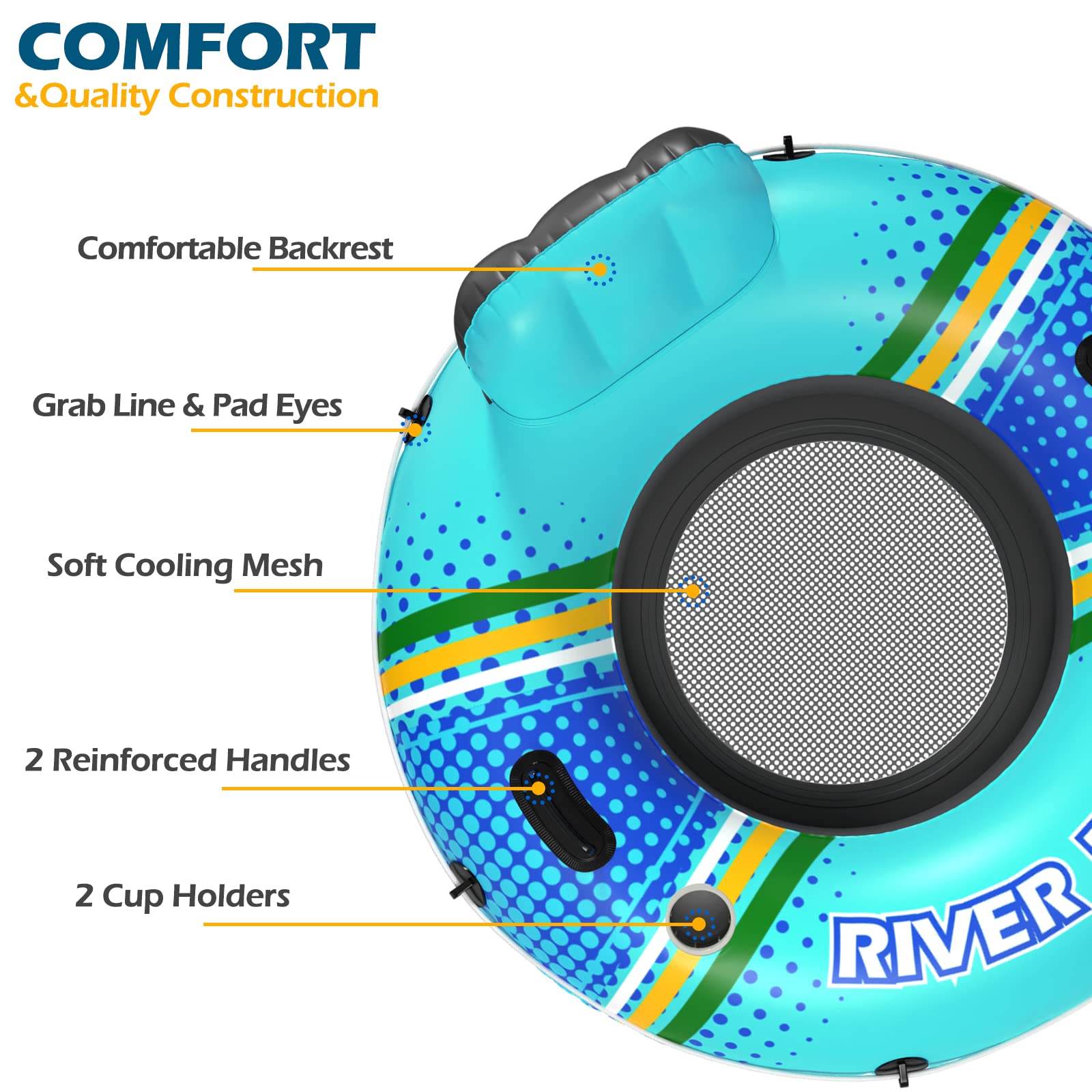 Jasonwell Inflatable River Tube Float - Heavy Duty River Float Pool Floats Lake Premium Water Tubes for Floating Recreational River Raft Lounge Floaties with 2 Cup Holders for Adult