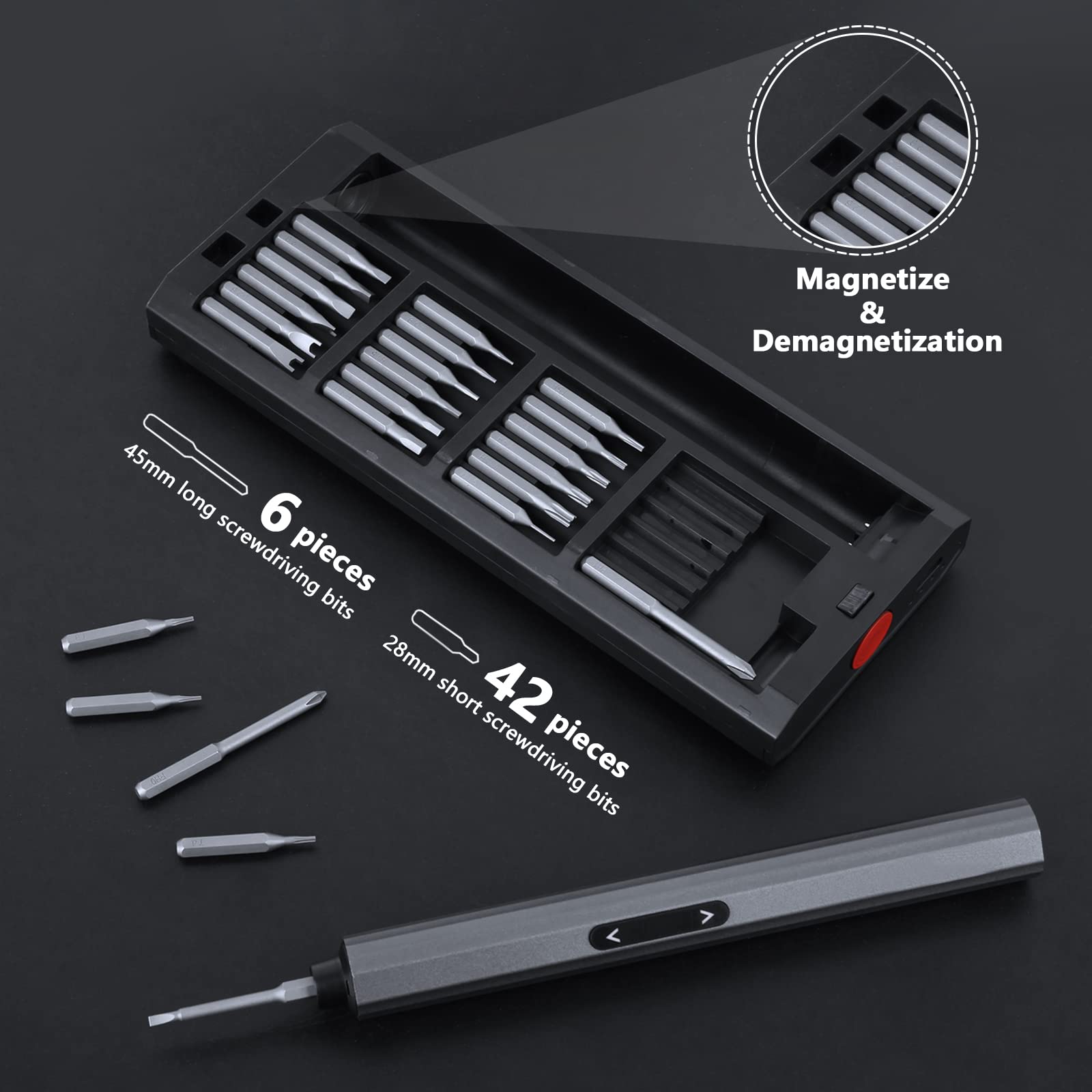 EFFTO Precision Mini Electric Screwdriver Set, 200RPM Load Free and 48 S2 Alloy Steel Bits, Aluminum Storage Case Packing, Portable Repair Tool Kit for Electronic Devices