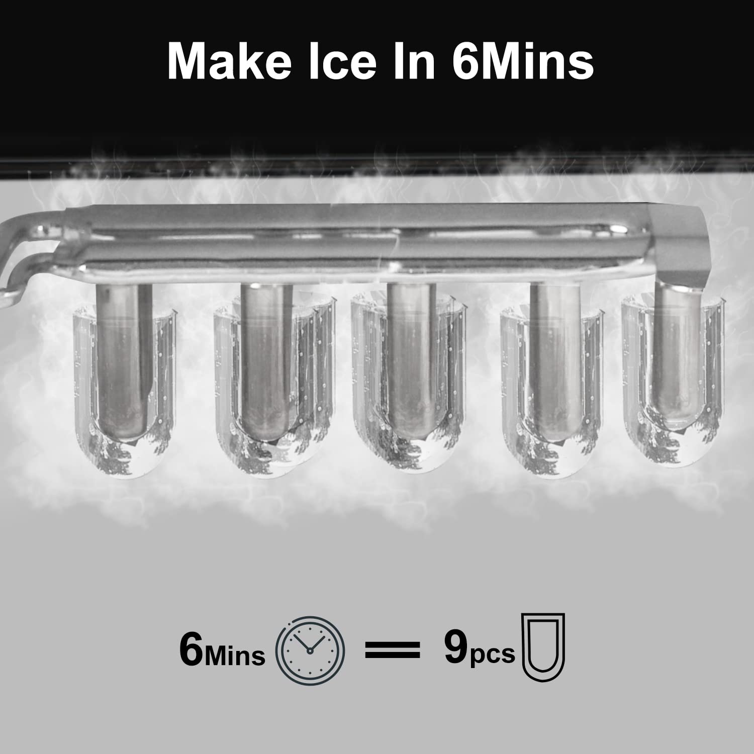 Ice Maker Countertop–9 Ice Cubes Ready in 6 Mins - 26LBS/24Hrs, One-Click Operation Compact Portable Ice Cube Maker with Ice Scoop/Basket for Home/Kitchen/Office/Bar