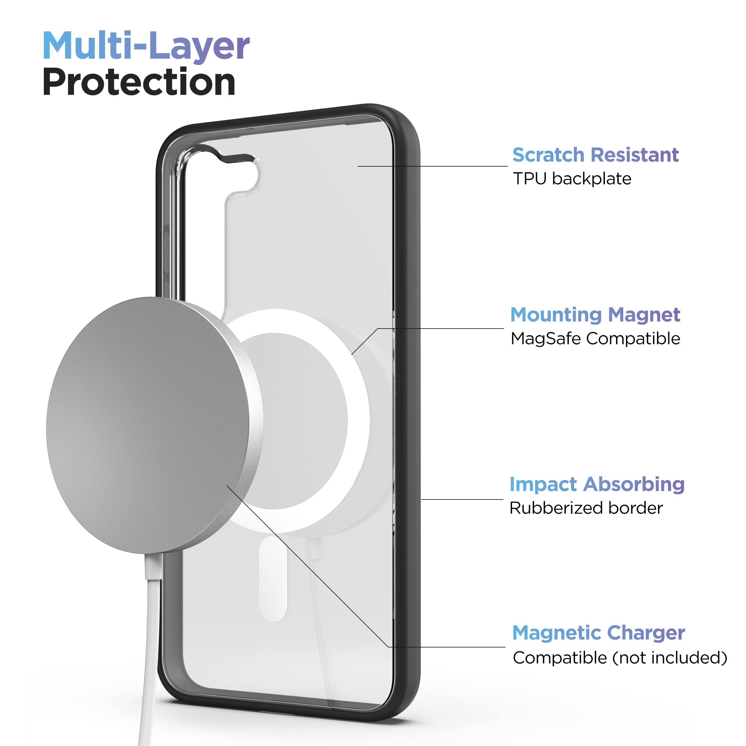 ENCASED Magnetic Case Designed for Samsung Galaxy S23 Plus Case, Compatible with MagSafe Charging & Accessories for Samsung S23+ (Clear/Black)