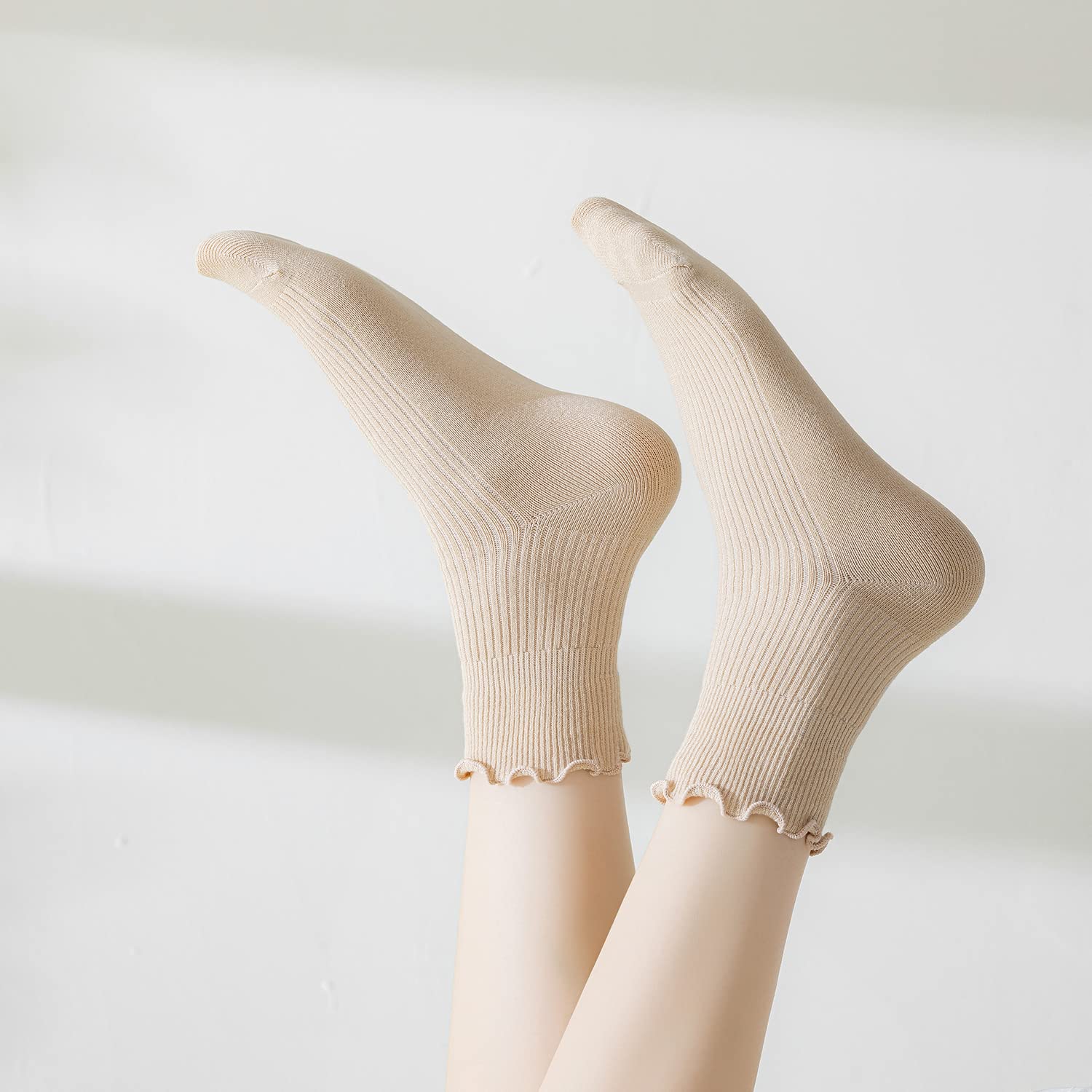 Mcool Mary Women's Ruffle Socks,Casual Cute Ankle Socks Cotton Knit Lettuce Low Cut Frilly Crew Socks for Women 6 Pack