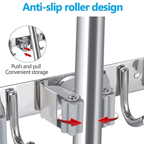 Saxhorn Broom Holder Wall Mount, Mop Holder Organizer Wall Mounted Broom Hanger for Home, Kitchen, Garden, Garage, Laundry Room Organization and Storage(5 Racks 4 Hooks)