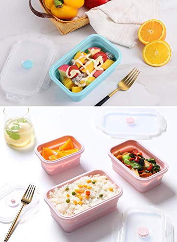 4-piece Collapsible Silicone Lunch Box, Portable Food Storage Container Outdoor Picnic Box Space Saving, Microwave, Dishwasher and Freezer Safe 350/500/800/1200mL350/500/800/1200mL(Pink)