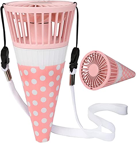 phinacreny Ice Cream Cone Fan, Portable Mini USB Charging Silent Lazy Hanging Neck Cone Fan