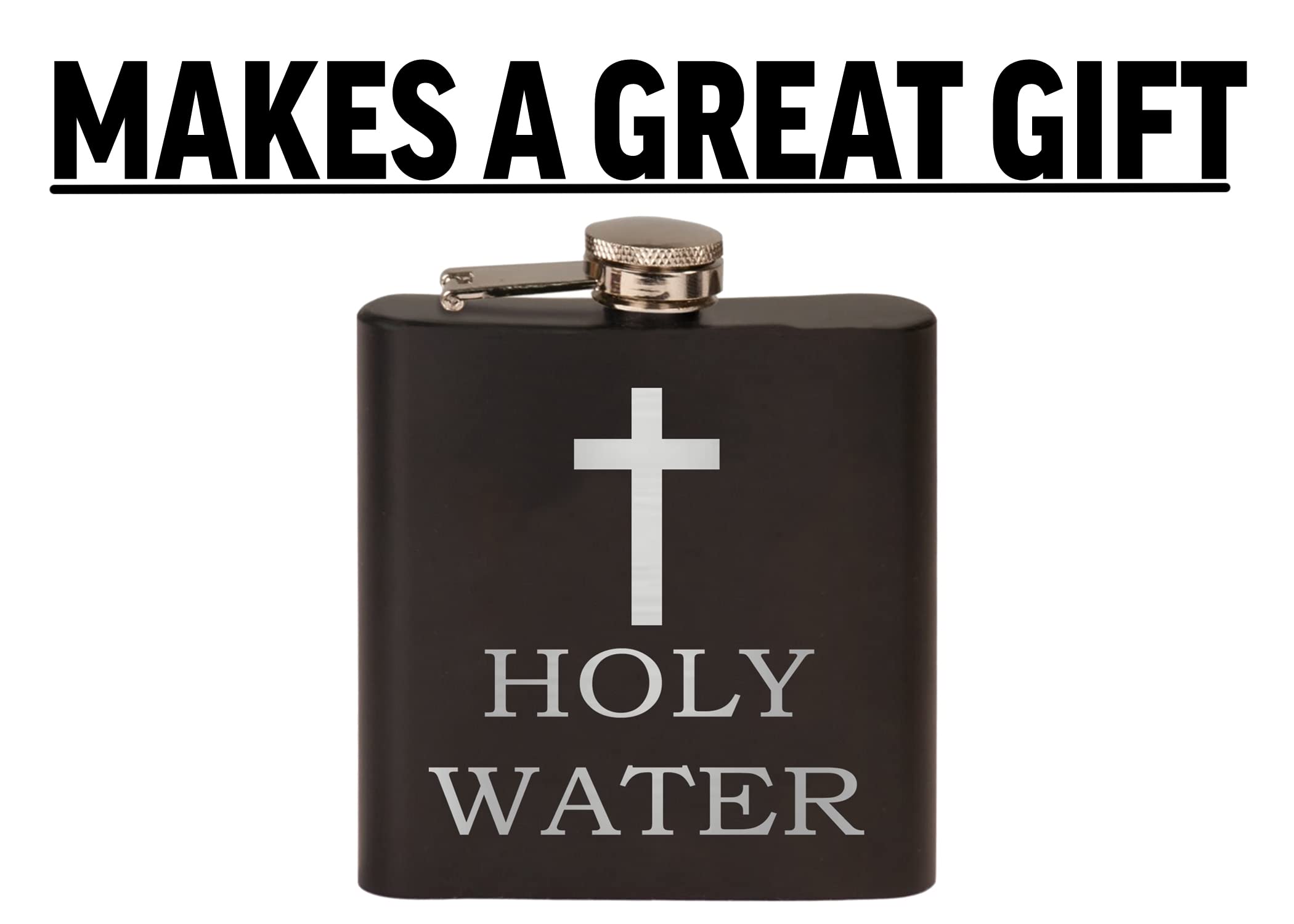 Rogue River Tactical Funny Holy Water Stainless Steel Hip Flask Premium Matte Black Makes a Great Gift For Him Dad Father Gag Joke Gift