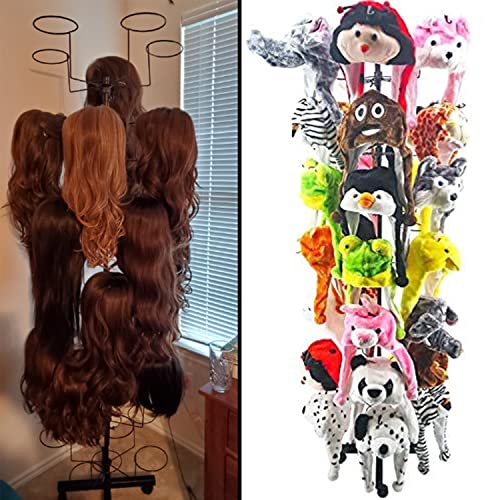 tonchean Floor Stand Hat Racks 7 Tier Hat Display stand Baseball Cap Wig Display Rack Metal Freestanding Hat Stands Rack Commercial Large 35 Hats or Wigs