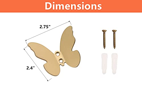 Z metnal Wall Hooks Decorative, Small Modern Gold Brass Hooks, Butterfly Bath Towel Hook, Coat Hat Hooks Robe Hooks for Entry Bedroom, Stainless Steel, Wall Mounted, 2 pcs