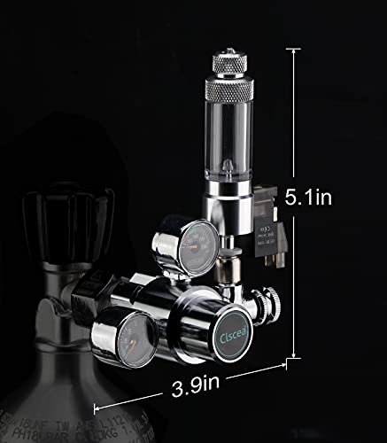 Clscea Aquarium CO2 Regulator Dual Gauge with Bubble Counter and Solenoid Valve, Single Stage