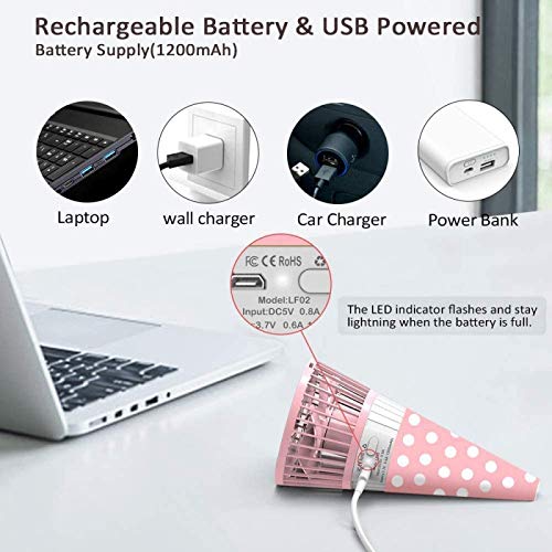 phinacreny Ice Cream Cone Fan, Portable Mini USB Charging Silent Lazy Hanging Neck Cone Fan