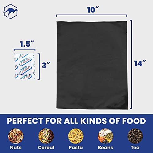 15x Silver 5 Gallon Wallaby Mylar Bag - (5 Mil) and 75 Wallaby Mylar Bags - Bundle - 1 Gallon - Matte Black (5 Mil - 10ββx14ββ), Oxygen Absorbers, Labels - Resealable Zipper, Heat Seal, FDA Grade