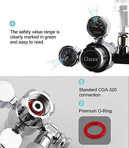 Clscea Aquarium CO2 Regulator Dual Gauge with Bubble Counter and Solenoid Valve, Single Stage