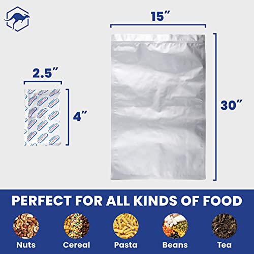 15x Silver 5 Gallon Wallaby Mylar Bag - (5 Mil) and 75 Wallaby Mylar Bags - Bundle - 1 Gallon - Matte Black (5 Mil - 10ββx14ββ), Oxygen Absorbers, Labels - Resealable Zipper, Heat Seal, FDA Grade