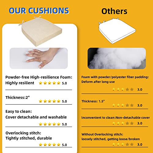 SECLATO Chair Cushions for Dining Chairs, 17 x 16 x 2 Inches, Memory Foam, Set of 4 - Khaki