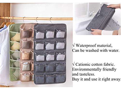 Dual Sided Hanging Underwear Sock Bra Stocking Organizer with 5+15 Mesh Pockets, 3D Pockets Design Durable Space Saver Bag Wall Shelf Wardrobe Storage Bags Holders (Grey)