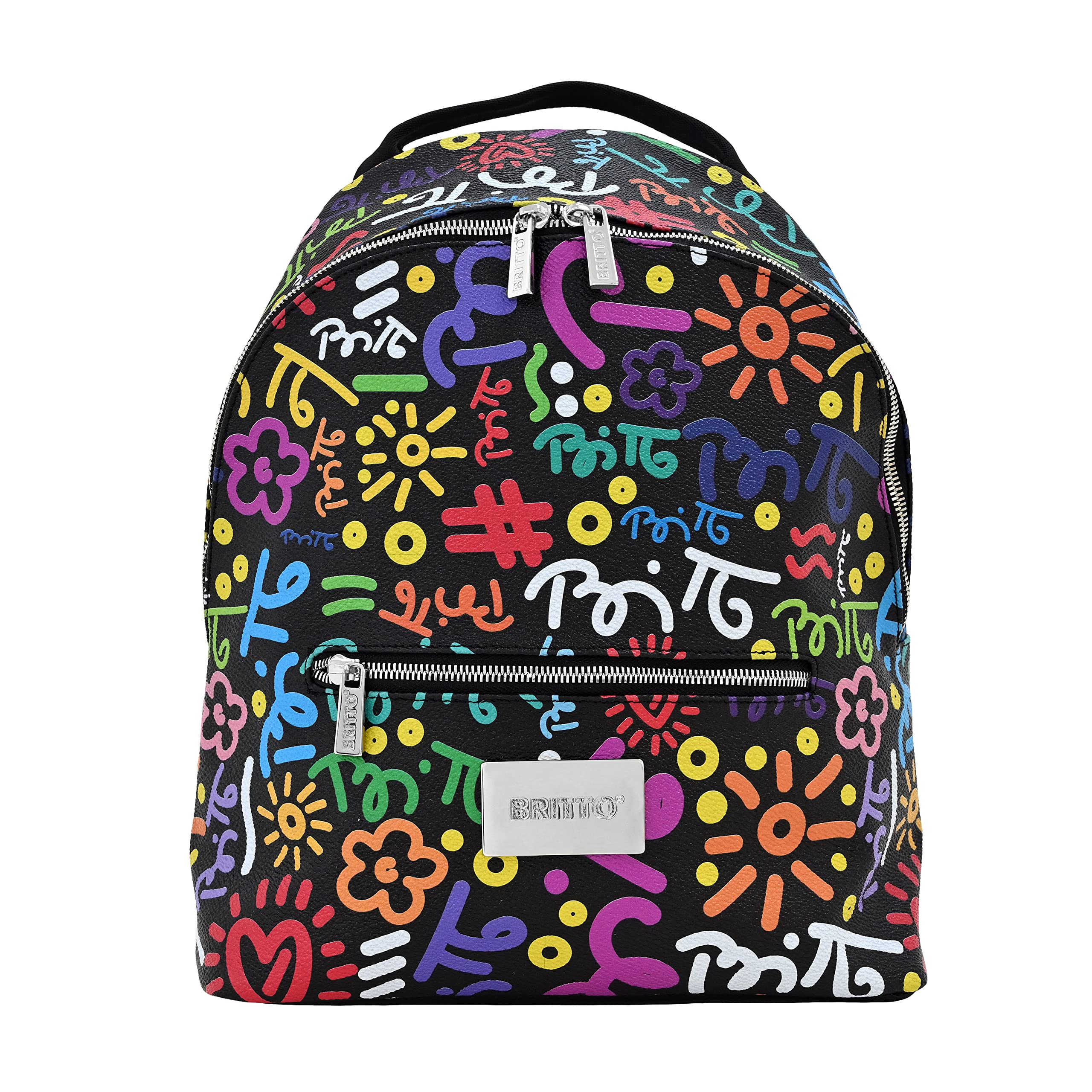 BRITTO Romero Vegan Leather Small Backpack, Colorful Graffiti