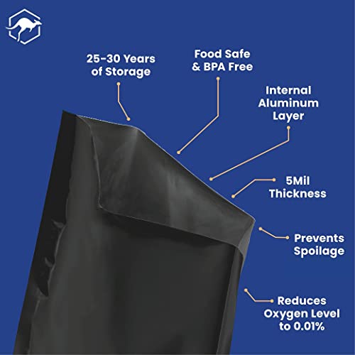 15x Silver 5 Gallon Wallaby Mylar Bag - (5 Mil) and 75 Wallaby Mylar Bags - Bundle - 1 Gallon - Matte Black (5 Mil - 10ββx14ββ), Oxygen Absorbers, Labels - Resealable Zipper, Heat Seal, FDA Grade