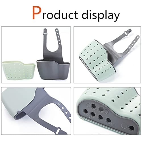 TANYIONE Kitchen Sink Shelf,Ajustable Strap Faucet Caddy with Drain Holes for Drying,Hanging Silicone Storage Holder for Sponge,Brush,Soap and Towel(2 Pack)