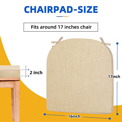 SECLATO Chair Cushions for Dining Chairs, 17 x 16 x 2 Inches, Memory Foam, Set of 4 - Khaki